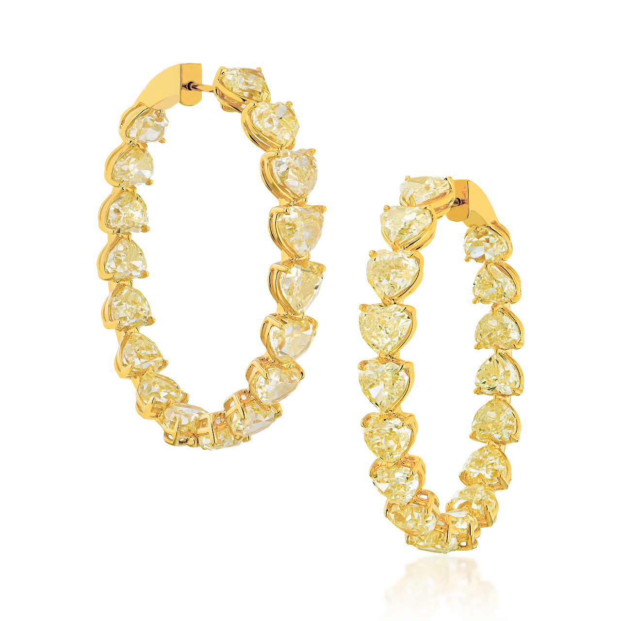 Yellow Heart Shape Diamond Hoops - Lugano Diamonds